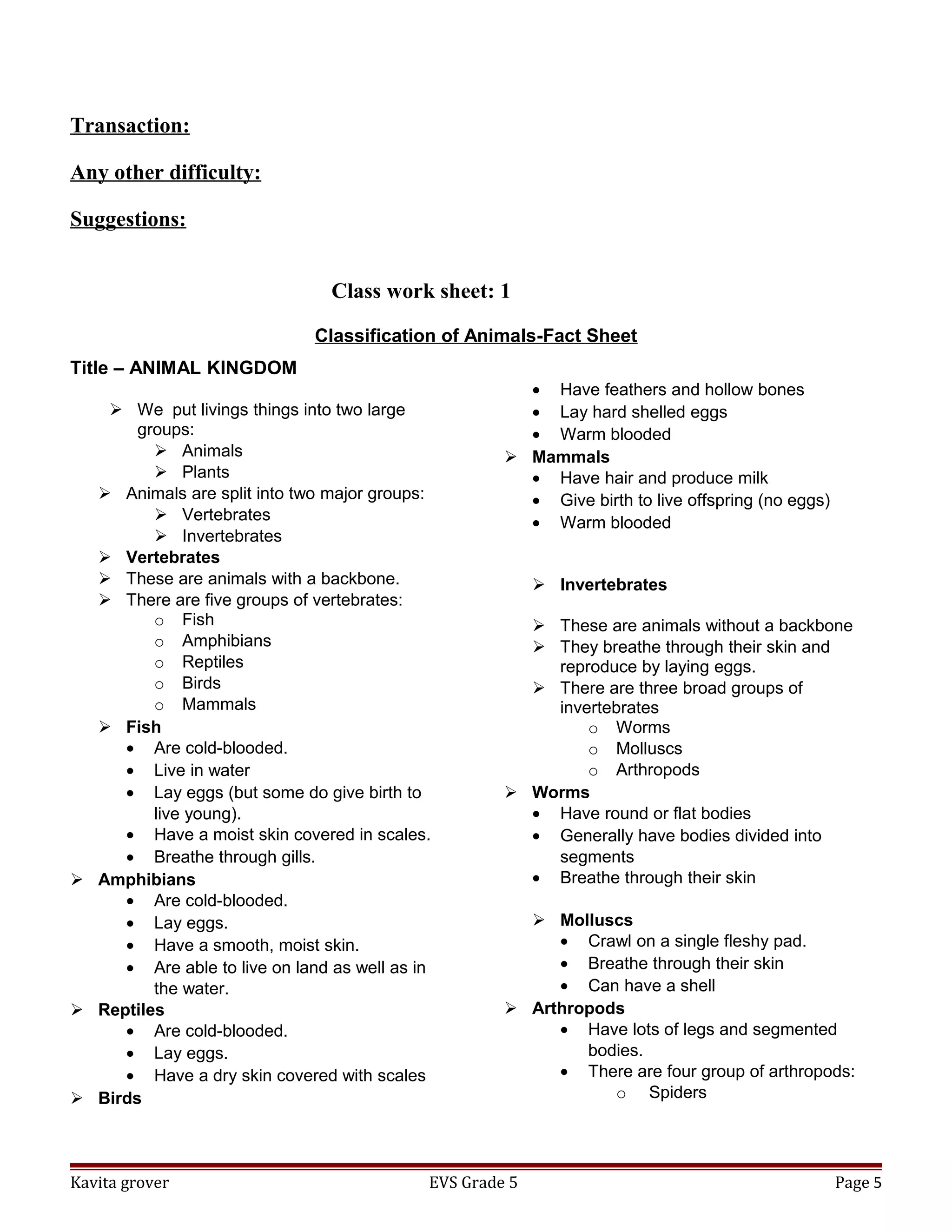 Lesson plan on classification of animals | DOC