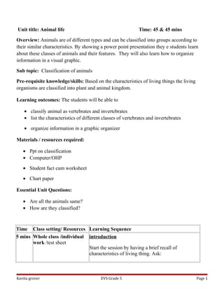 Lesson plan on classification of animals | PDF