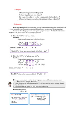Lesson plan on factoring polynomial with common monomial factor | DOCX