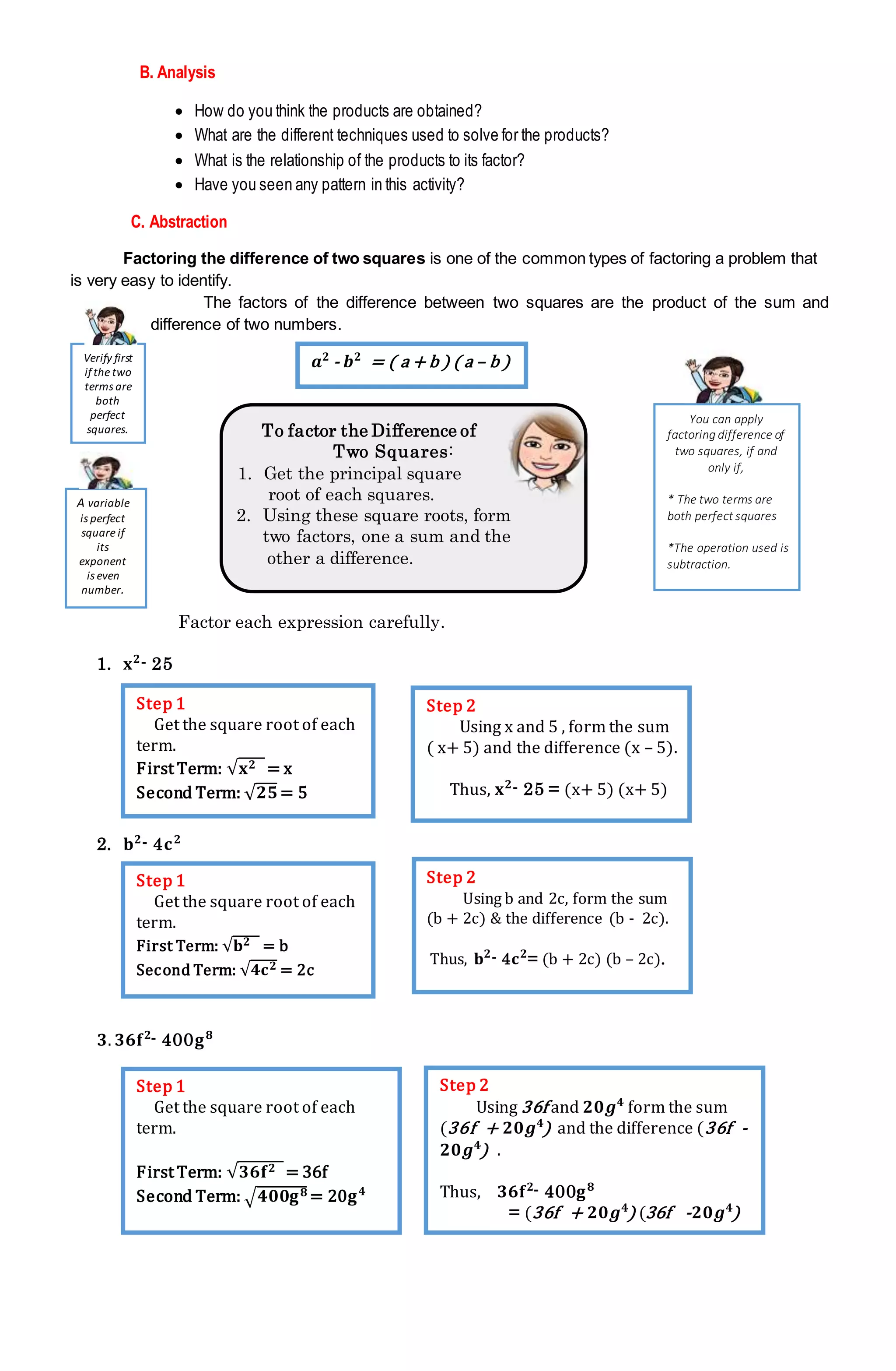 Factors on difference of two squares | DOCX