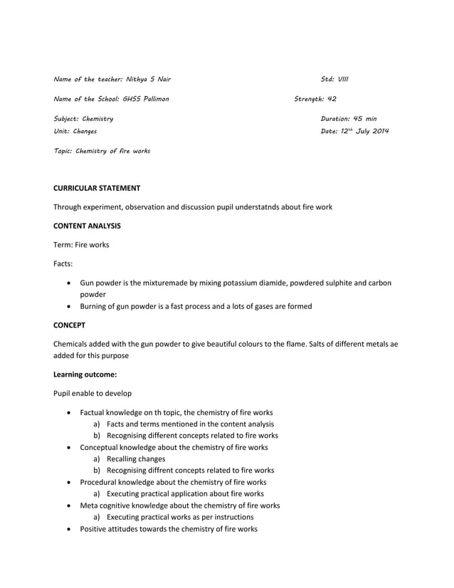 Lesson plan on fire works! | PDF