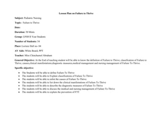 Lesson plan on FTT. For GNM course.docx | Parenting Babies and Toddlers ...