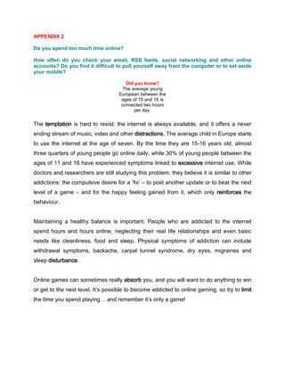 Lesson plan on internet addiction | DOCX