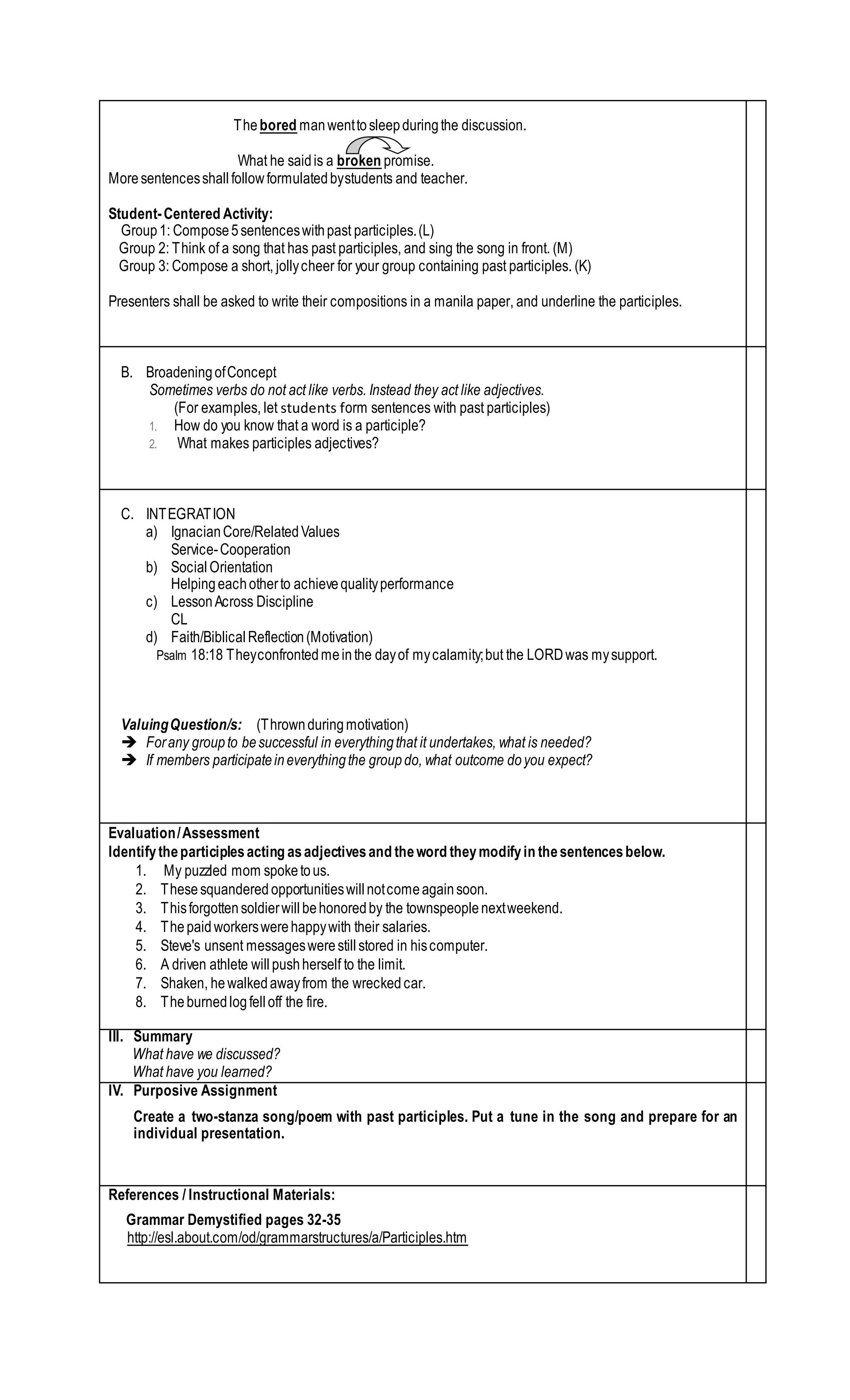 Lesson plan on past participle | DOCX