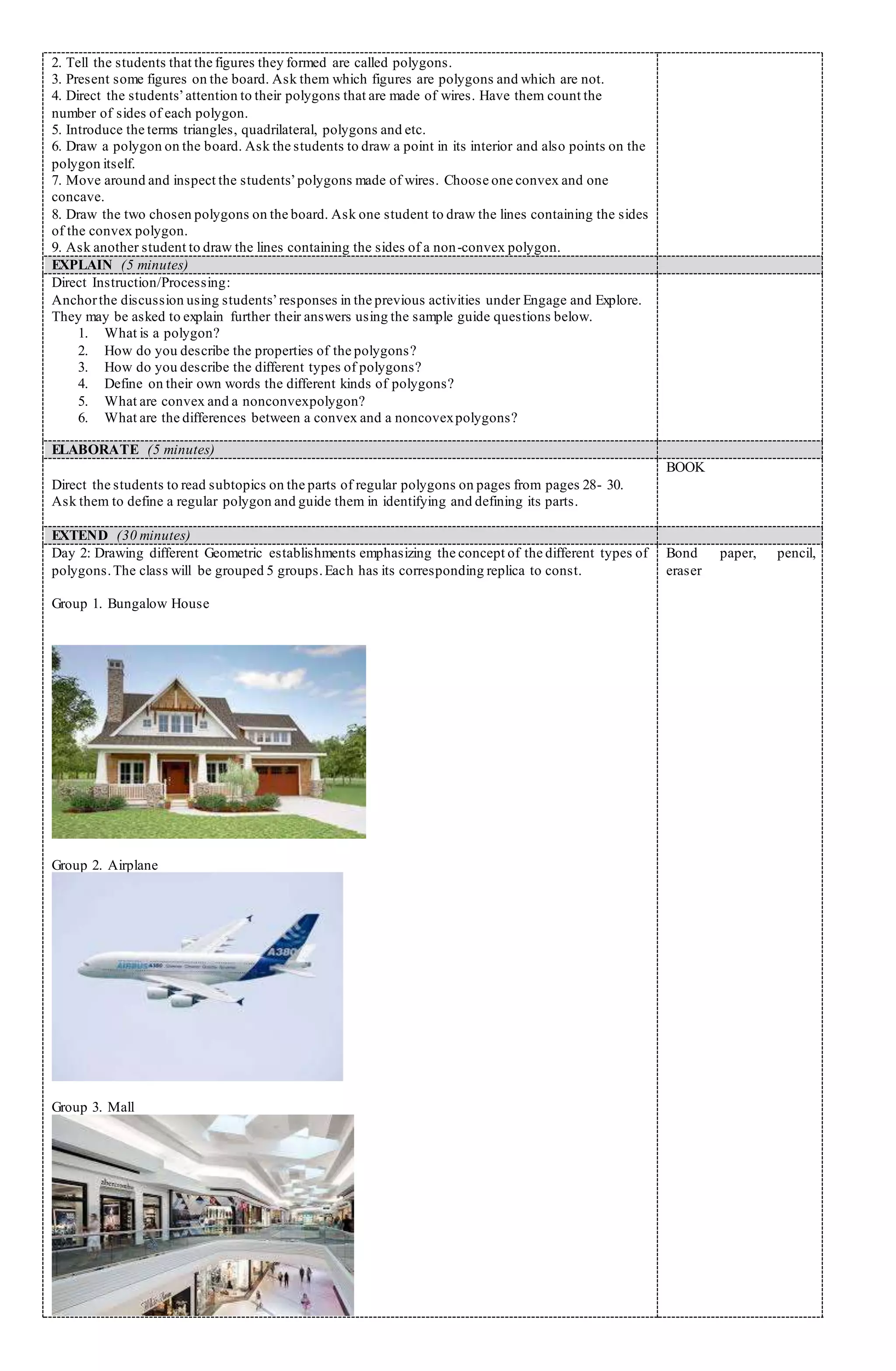 Lesson plan on polygons using contextual and interdisciplinary method ...