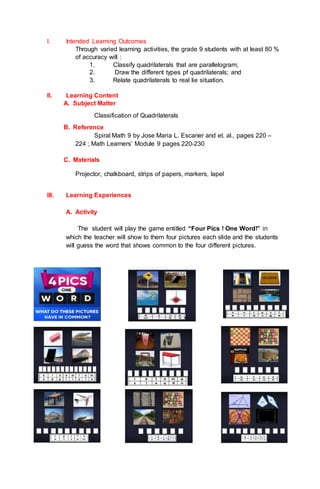 Lesson plan on Types of quadrilaterals | DOCX
