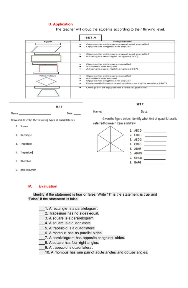 Lesson plan on Types of quadrilaterals | DOCX