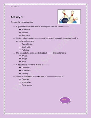 Lesson plan on sentence for children | DOCX