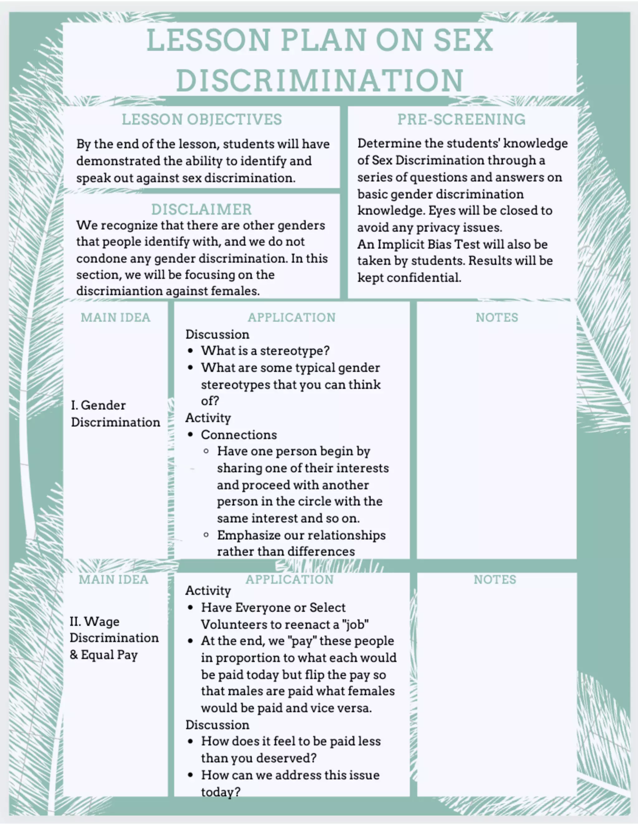 Lesson Plan on Sex Discrimination | PDF