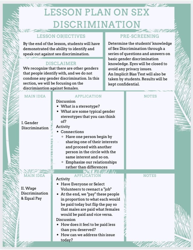 Lesson Plan On Sex Discrimination Pdf 7053