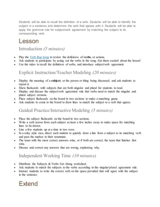 Lesson plan on subject verb agreement | DOCX