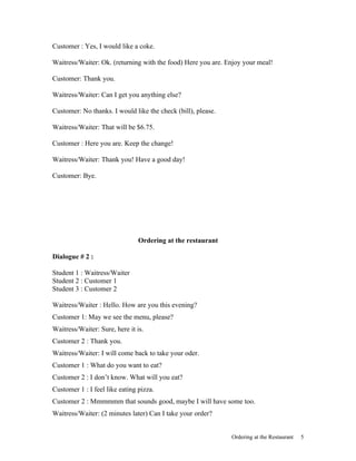 Lesson Plan Ordering At The Restaurant | DOC