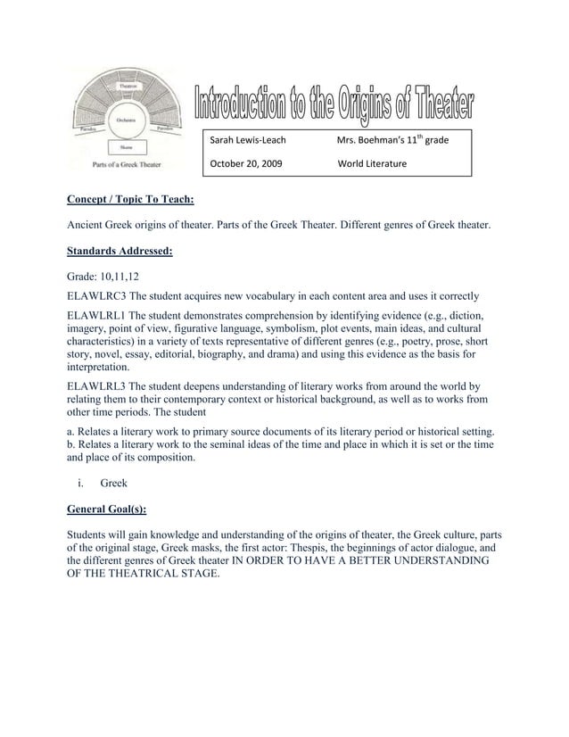 Lesson plan origins of greek theater | DOCX