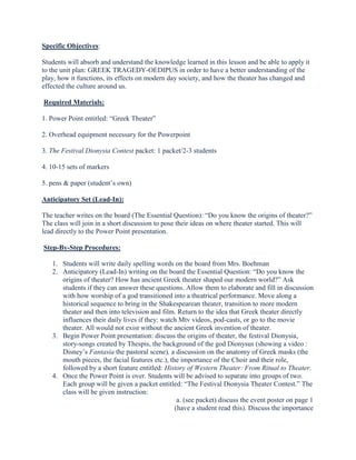 Lesson plan origins of greek theater | DOCX