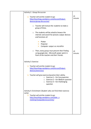 Lesson plan Output Devices | DOCX