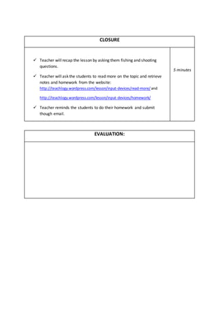Lesson plan Output Devices | DOCX