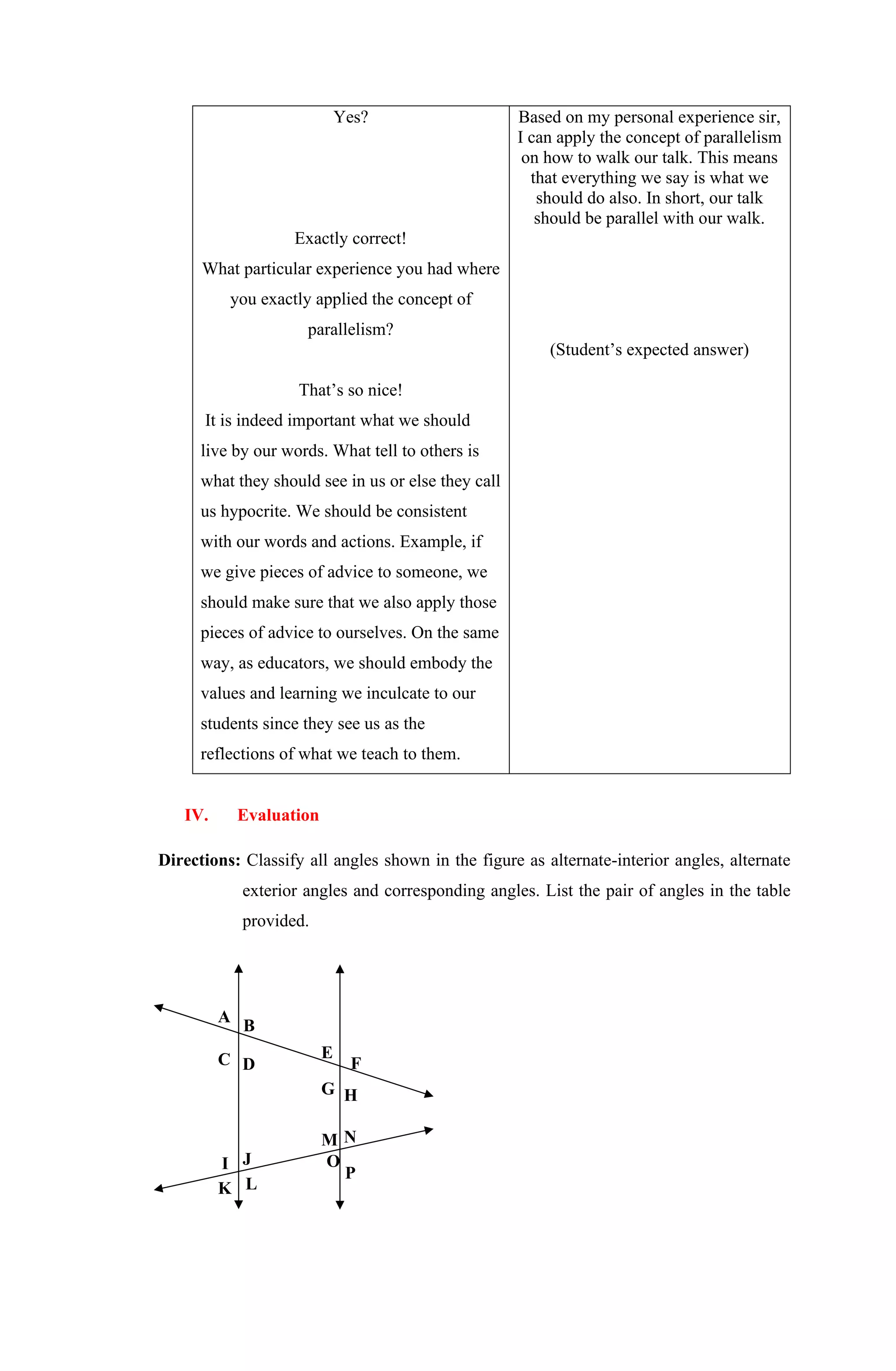5As Lesson Plan on Pairs of Angles Formed by Parallel Lines Cut by a ...