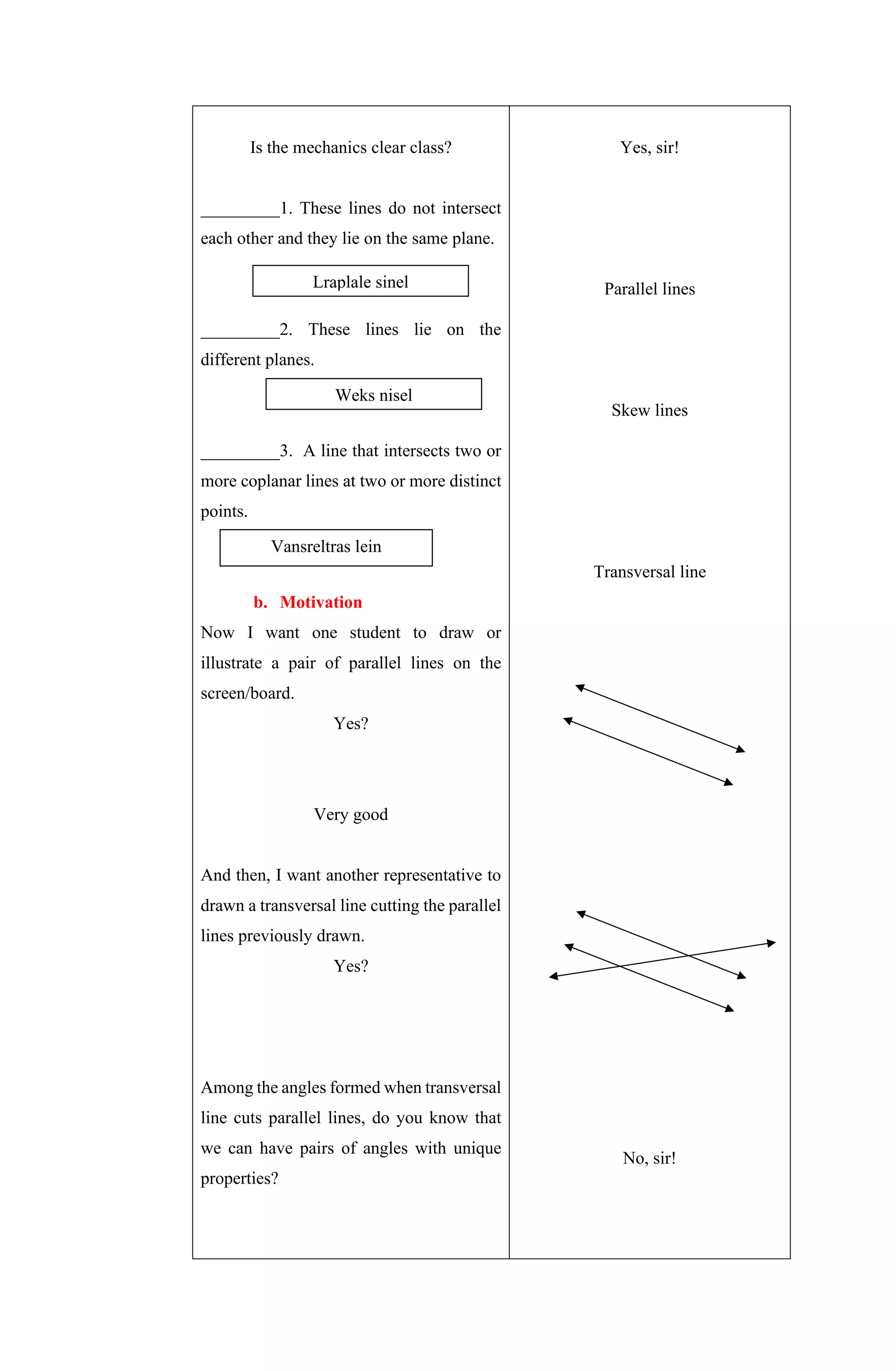 5As Lesson Plan on Pairs of Angles Formed by Parallel Lines Cut by a ...