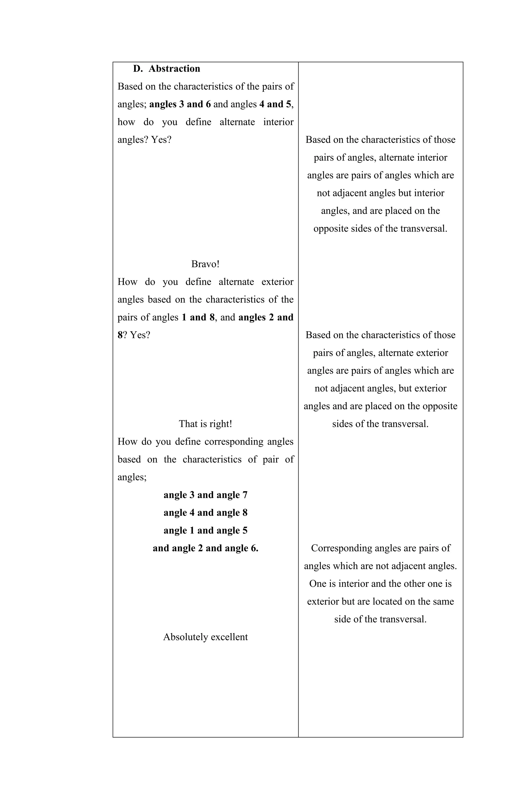 5As Lesson Plan on Pairs of Angles Formed by Parallel Lines Cut by a ...