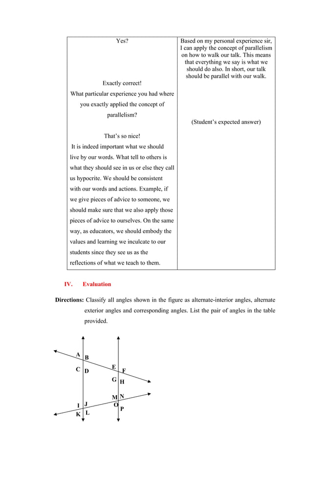 5As Lesson Plan on Pairs of Angles Formed by Parallel Lines Cut by a ...