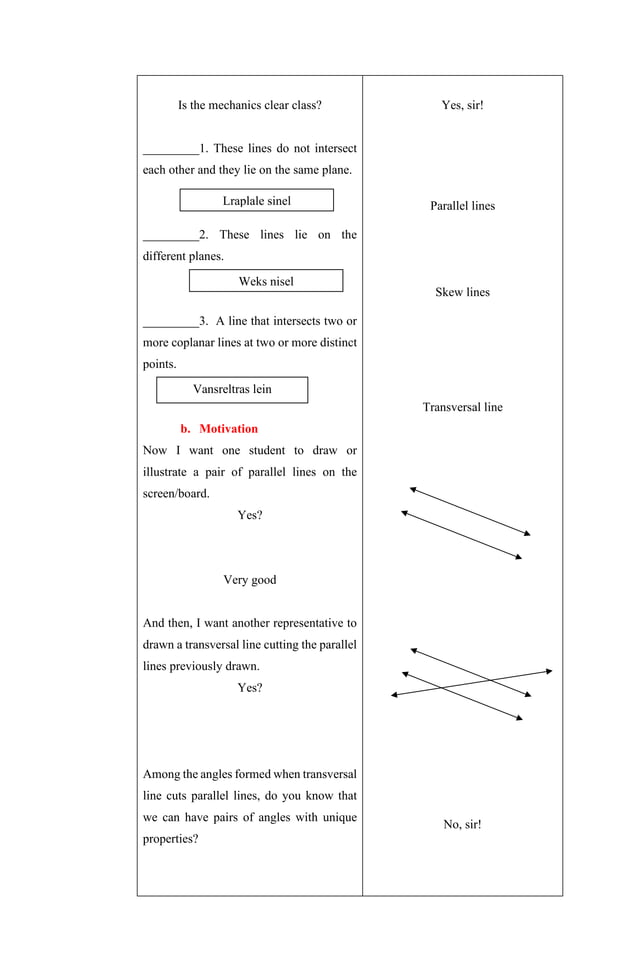 5As Lesson Plan on Pairs of Angles Formed by Parallel Lines Cut by a ...