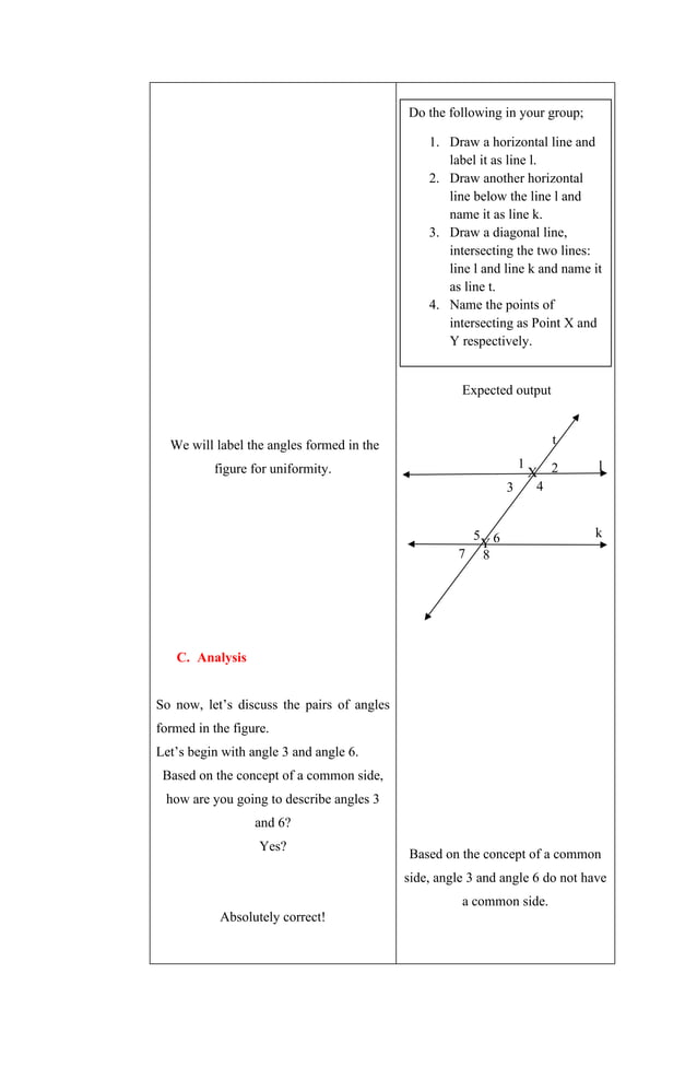 5As Lesson Plan on Pairs of Angles Formed by Parallel Lines Cut by a ...