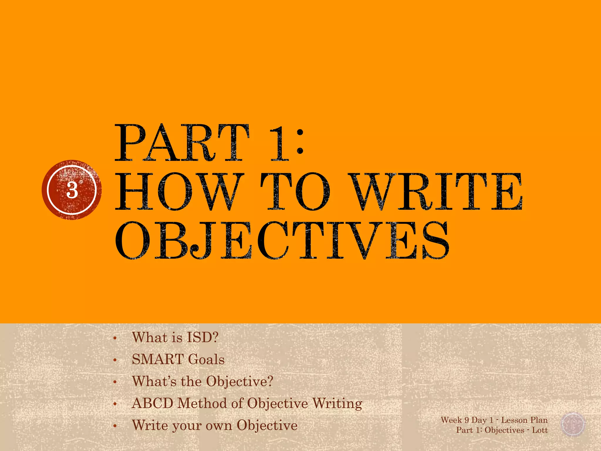 Lesson plan part 1 objectives and isd 21887 | PPTX