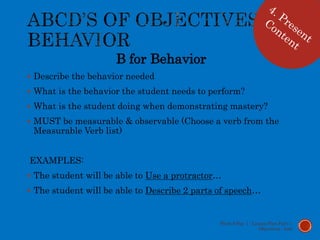 Lesson plan part 1 objectives and ISD 23203 | PPT