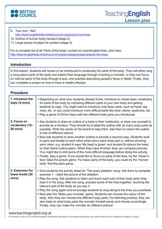 Lesson plan parts of the body (1) 0 | PDF | Secondary Education | Education