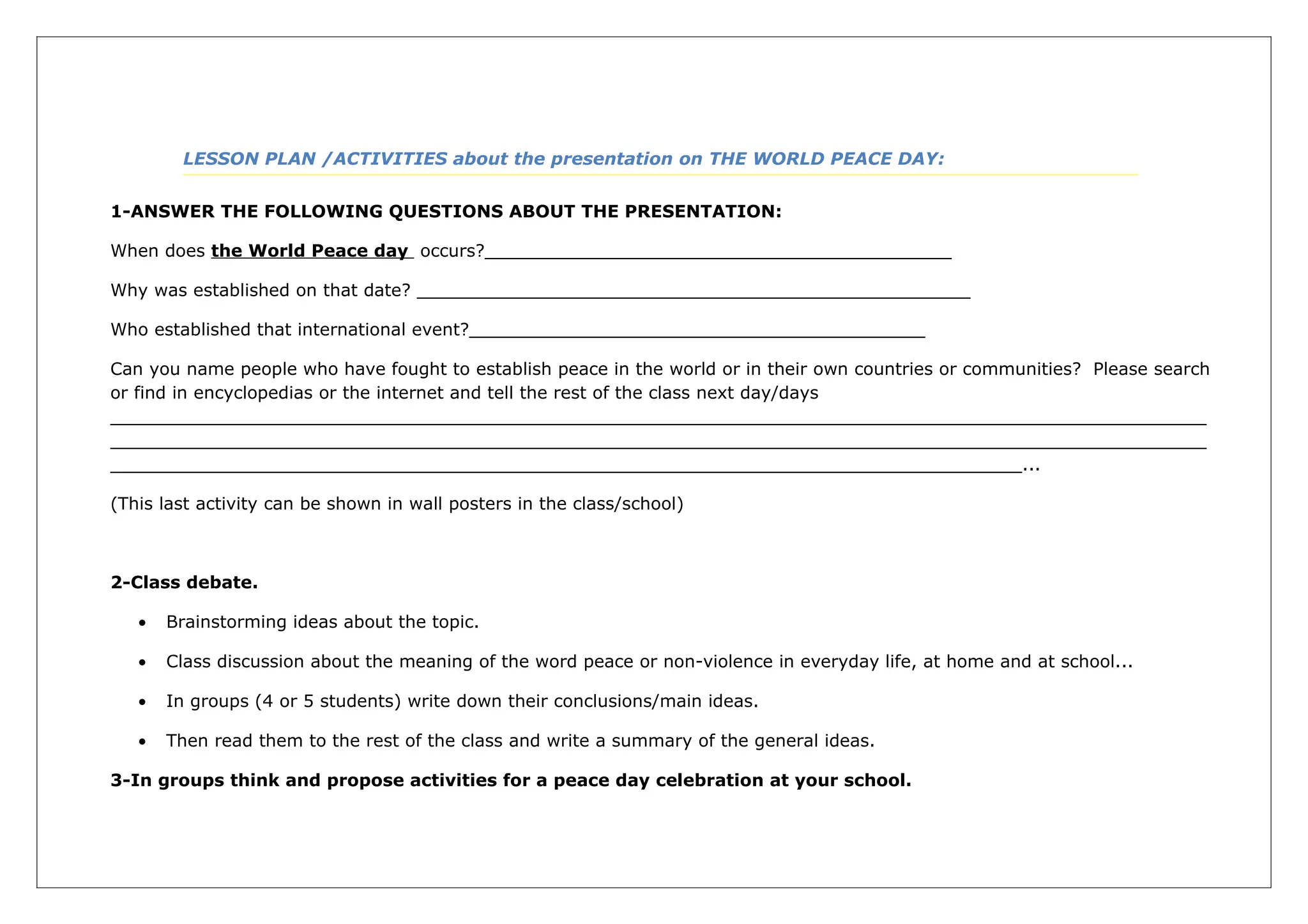 Lesson plan peace ppt | DOC