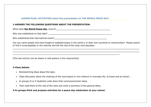 Lesson plan peace ppt | DOC