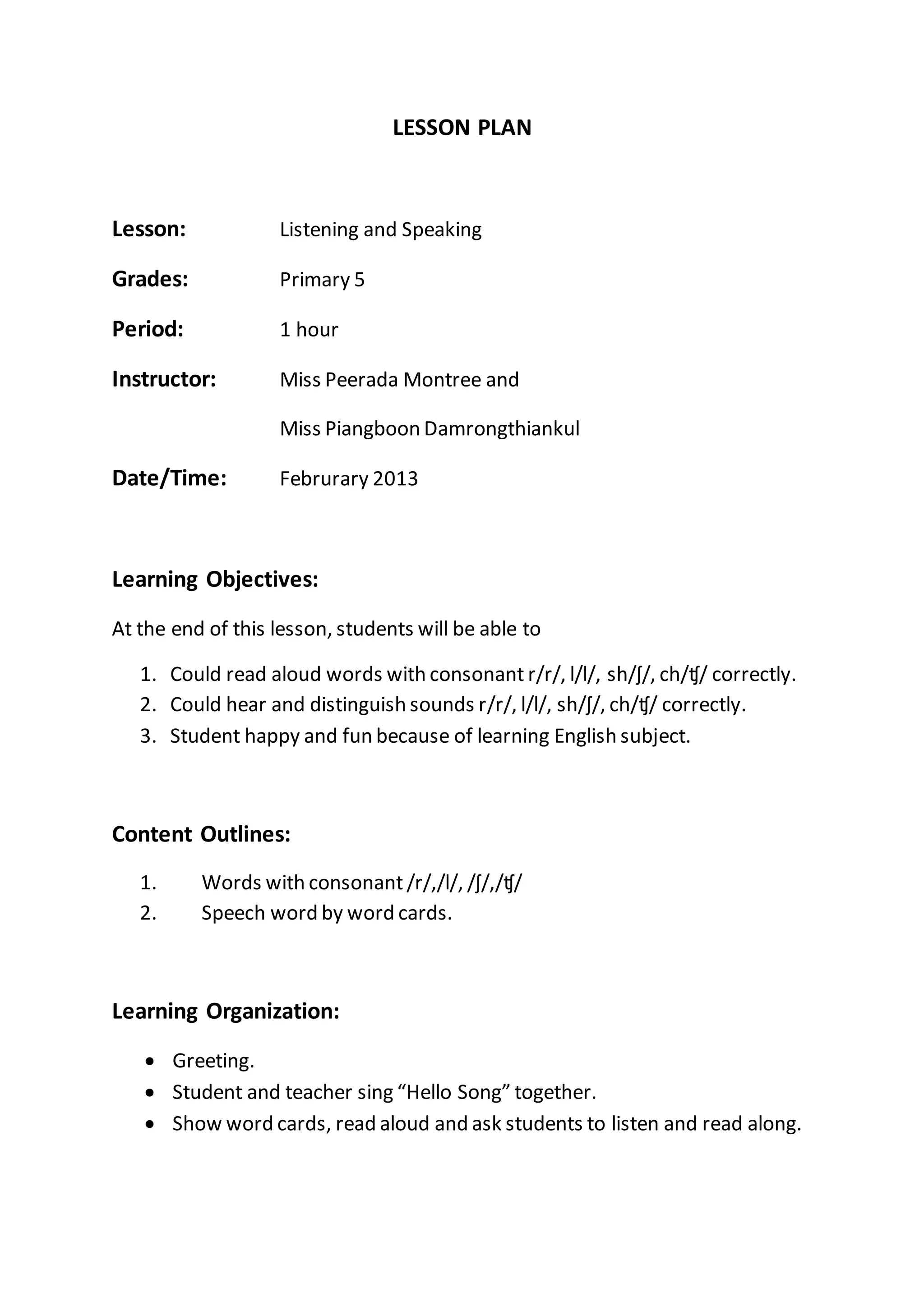 Lesson plan phonetics | DOCX