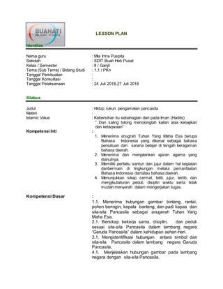 Lesson plan pkn tema 1 | DOCX