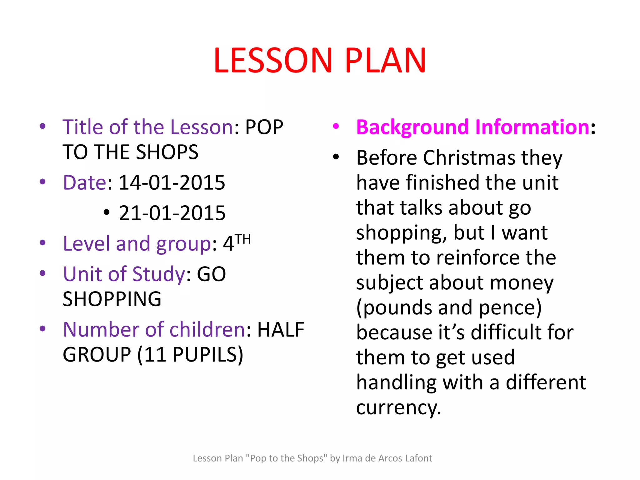 POP TO THE SHOPS lesson plan | PPT