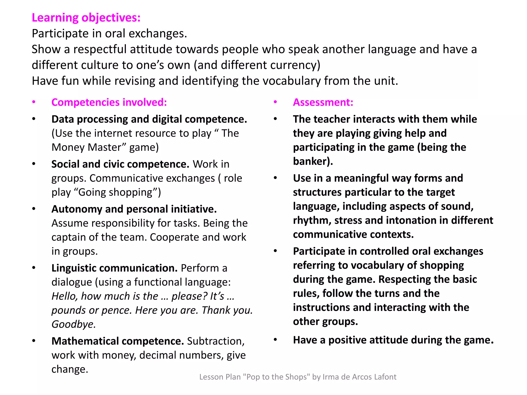 POP TO THE SHOPS lesson plan | PPT