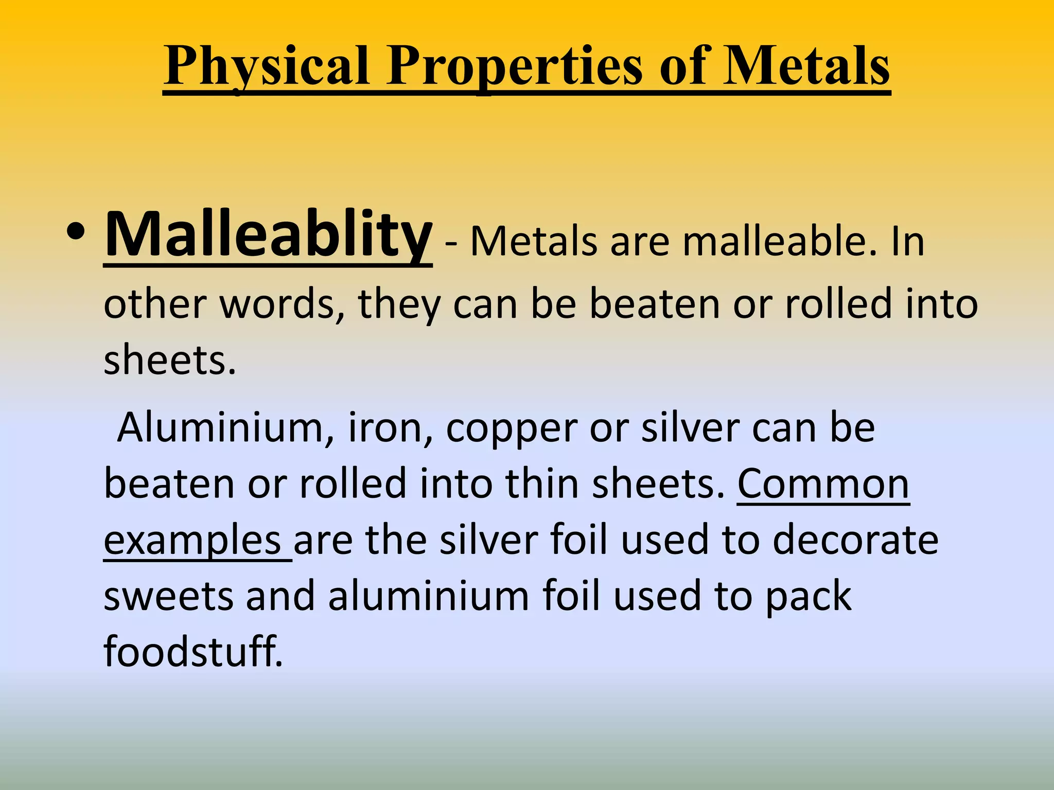 PROPERTIES OF METALS AND NON METALS | PPTX