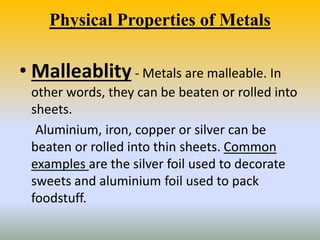PROPERTIES OF METALS AND NON METALS | PPTX