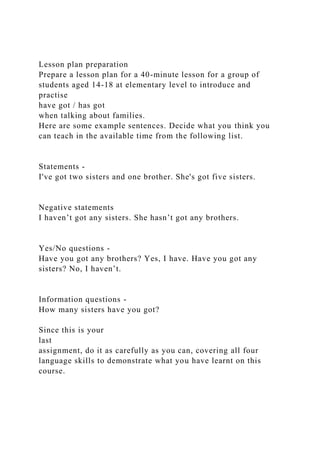 Lesson plan preparation Prepare a lesson plan for a 40-minute le.docx ...