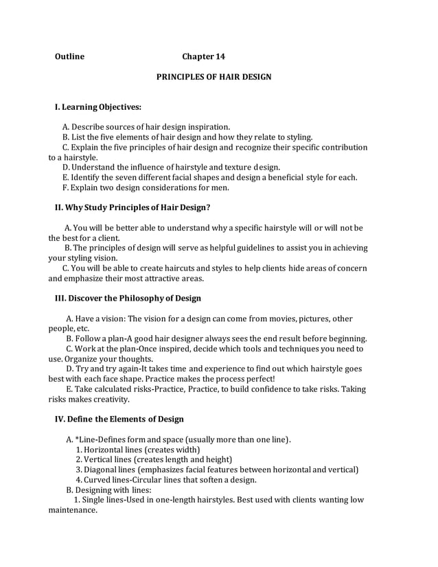 Lesson plan principles of hair design | DOCX