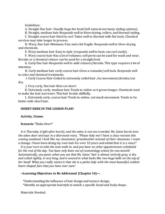 Lesson plan principles of hair design | DOCX