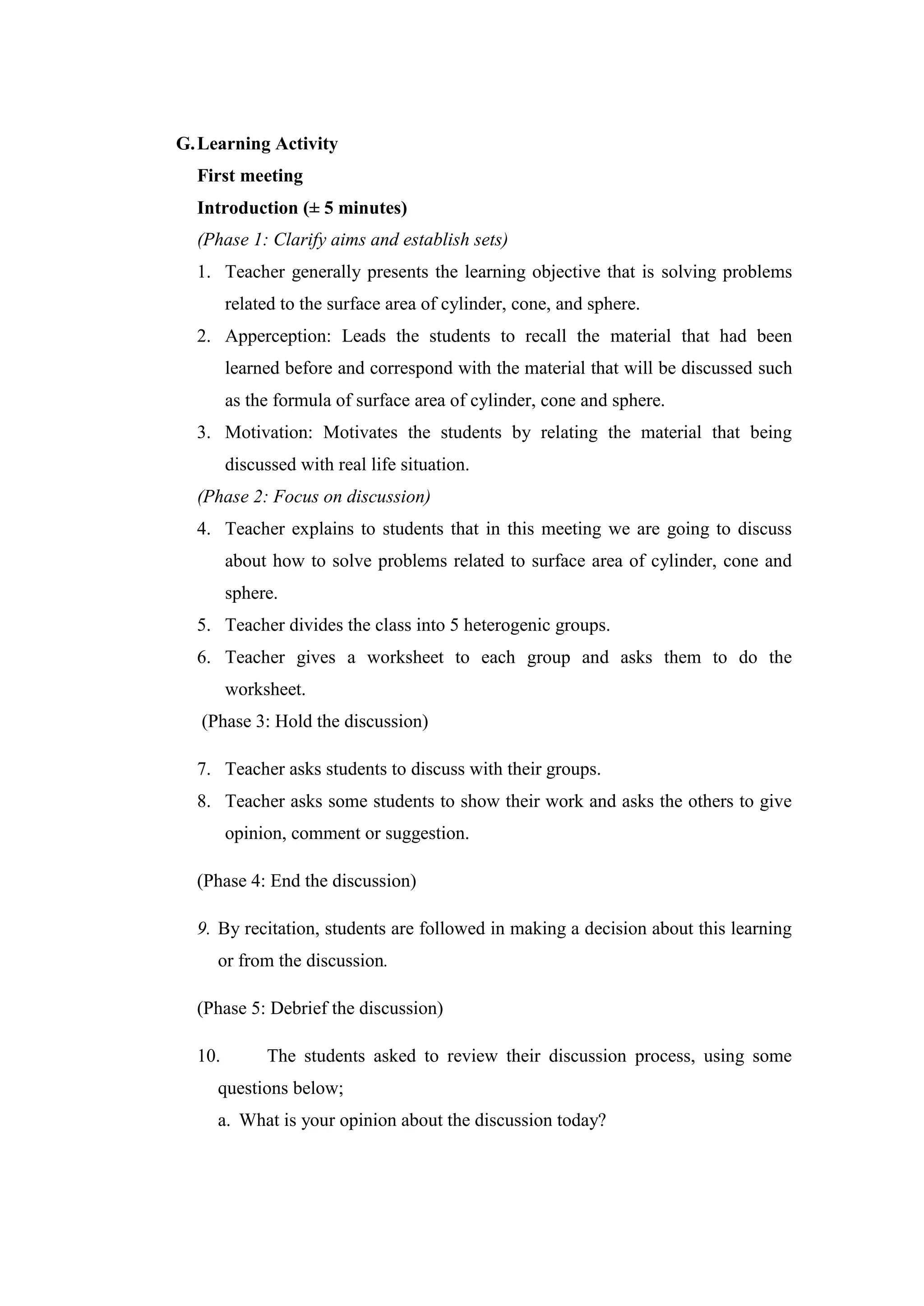 Lesson plan problem related to cylinder, cone, and sphere | DOCX