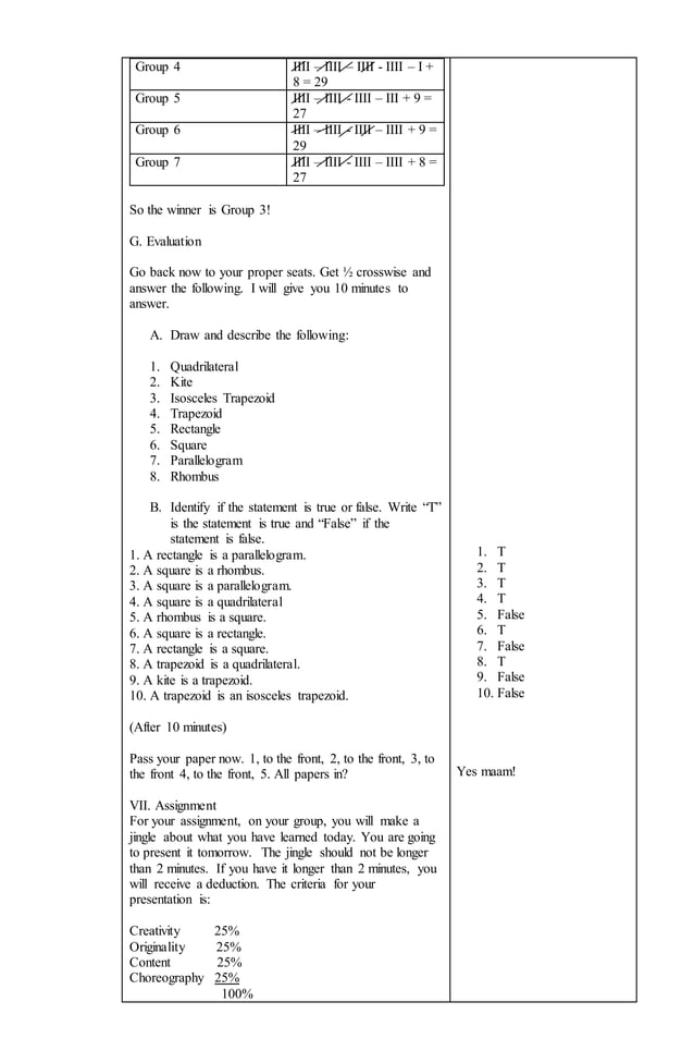 Lesson plan (quadrilaterals) | PDF