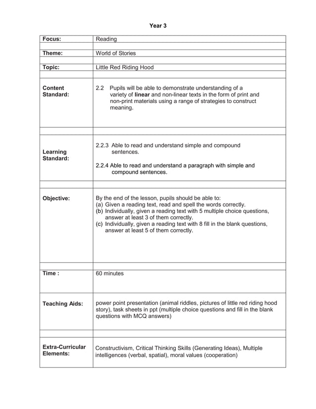 Lesson plan reading | PDF