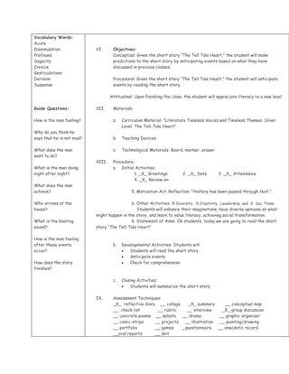 Lesson plan reading the short sory | DOCX | Education