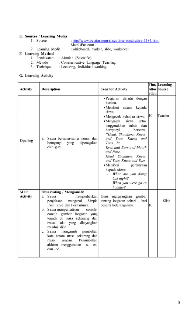 Lesson plan recount text - simple past tense (regular & irregular ...