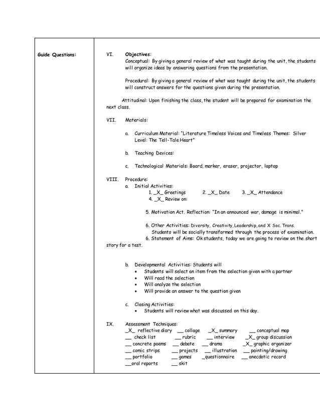 Lesson plan review for test revised