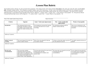 Lesson plan rubric (1) | DOC | Educational Assessment | Education