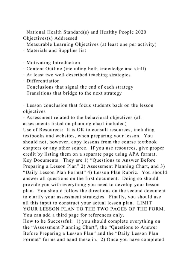 Lesson Plan Rubric with Criteria Directions Use the rubric belo.docx