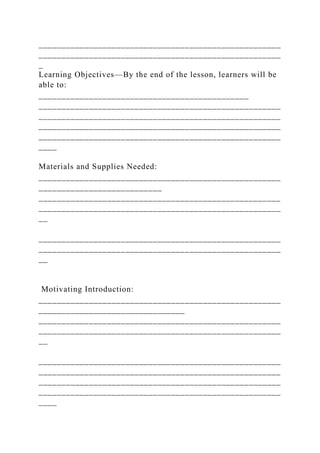 Lesson Plan Rubric with Criteria Directions Use the rubric belo.docx