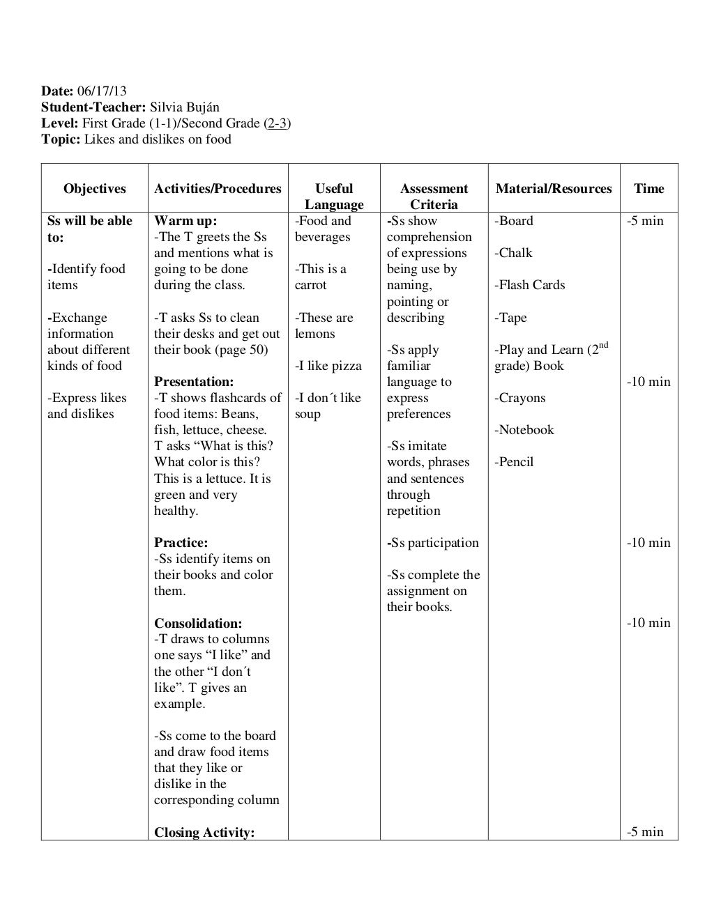 Lesson Plans for Elementary School
